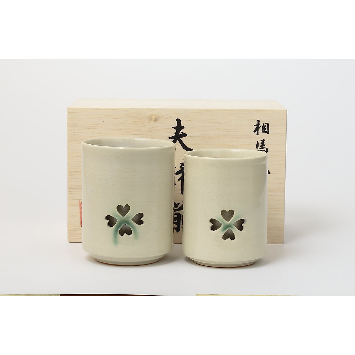 Hand-made: Double layer teacup Set of 2 | “Soma-Yaki” | Ivory White | Made in Japan |