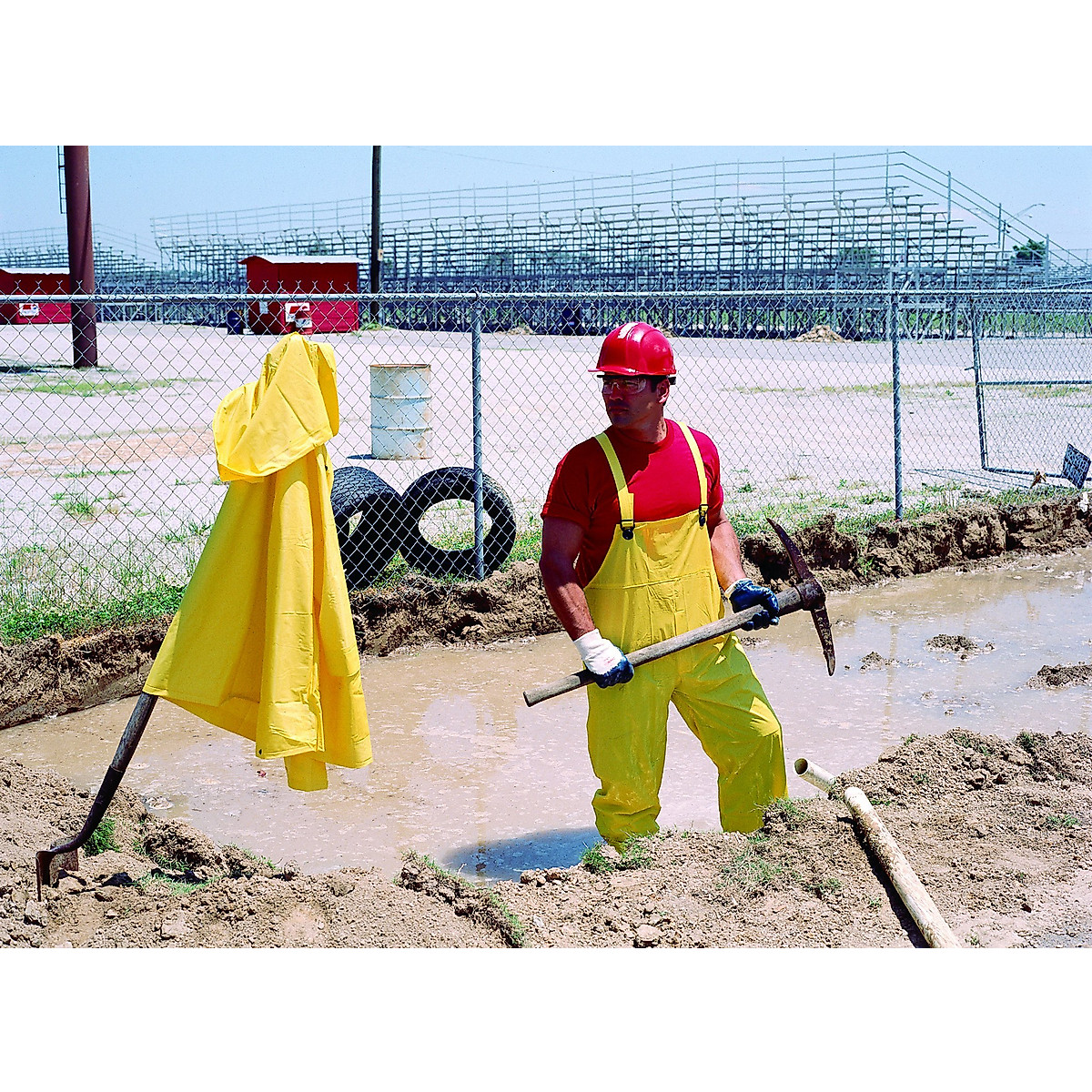 MCR Safety O703L Squall PVC Single Ply 3-Piece Rainsuit, Yellow, Large