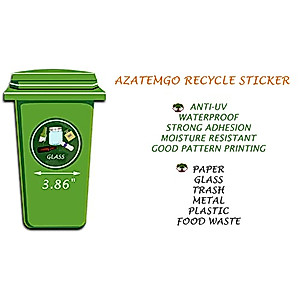 Set 6 Recycle Sticker for Trash Can Bins, Waterproof Anti-UV Strong Adhesive, Signs Decals Paper Glass Plastic Metal Trash Food Waste - Diam. 3.86"