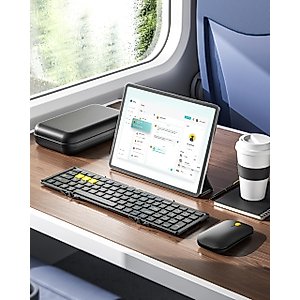 Foldable Bluetooth Keyboard and Mouse, Portable Folding Pocket Keyboard Mouse Combo with Numeric Keypad for Business and Travel for Phone Tablet Laptop (2.4G+Dual BT)