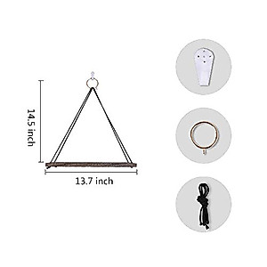 Misaso 2Pcs Floating Shelves Wood Shelves Cotton Rope Shelves for Living Room Bedroom Bathroom Kitchen (Brown)