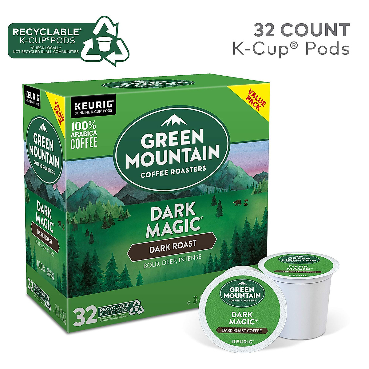 Green Mountain Coffee Roaster Dark Magic Keurig Single-Serve K-Cup Pods, Dark Roast Coffee, 32 Count