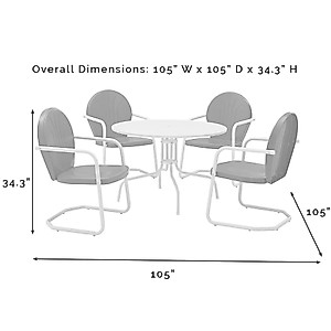 Crosley Furniture KOD10010KL Griffith Retro Metal Outdoor 5-Piece Dining Set with 39" Table and 4 Chairs, White and Key Lime