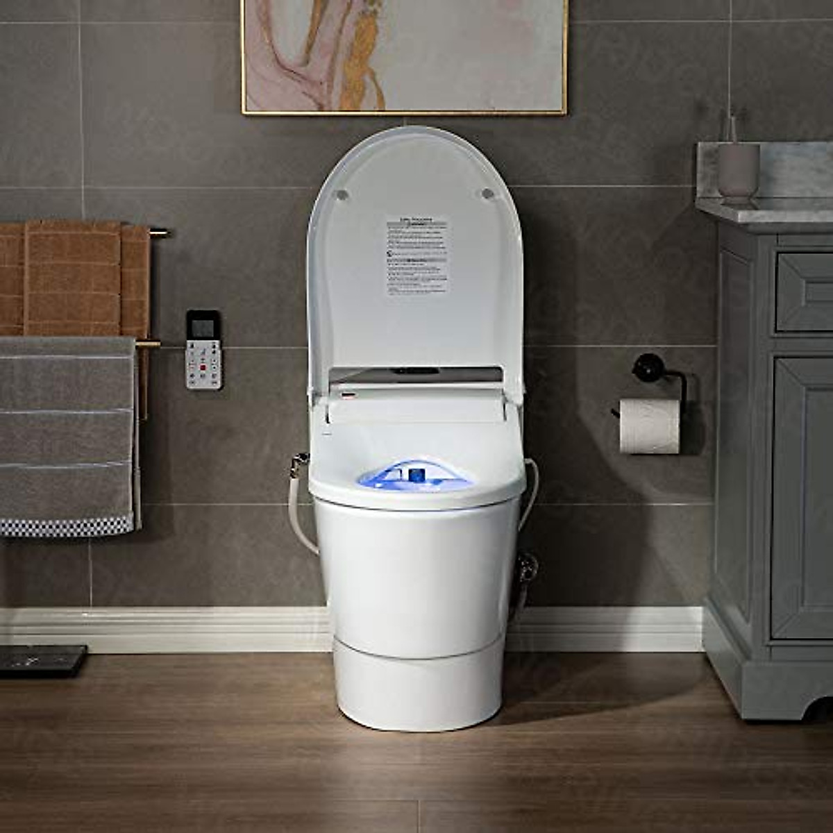 WOODBRIDGE White Luxury, Elongated One Piece Advanced Bidet, Smart Toilet Seat with Temperature Controlled Wash Functions and Air Dryer T-0737