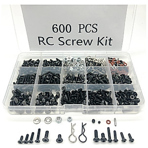 TEIRAY RC Car Repair Work Stand Repair Tool Set 360 Degree Rotation and 600 PCS RC Screws Kit and Screws Pallet Kit and RC Screwdrivers for 1/8 1/10 1/12 1/16 1/18 RC Car Truck Crawler (Black)