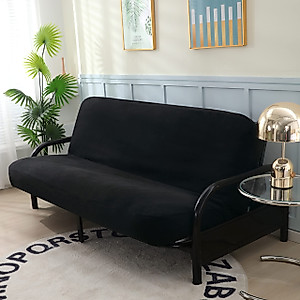OctoRose Full Size 54x75x8inch 3 Side Zipper Classic Soft Micro Suede Futon Cover Slipcover Sofa Day Bed Mattress Cover Couch Protector (Cover ONLY) (Black)