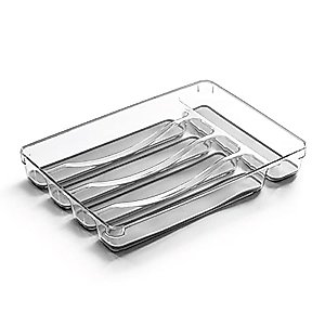 BINO 5-Slot Silverware Organizer for Drawer | Plastic Utensil Organizer for Kitchen Drawers | Silverware Tray for Drawer Organization | Utensil Kitchen Drawer Organizer w/ Grip Lining (Light Grey)
