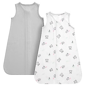 DaysU Cotton Baby Wearable Blanket, Sleeveless Baby Sleep Sack with One-Way Zipper, Embroidered and Printed Baby Wearable Blanket for Newborn Baby Unisex 18-24 Months, 2-Pack, Grey Bear