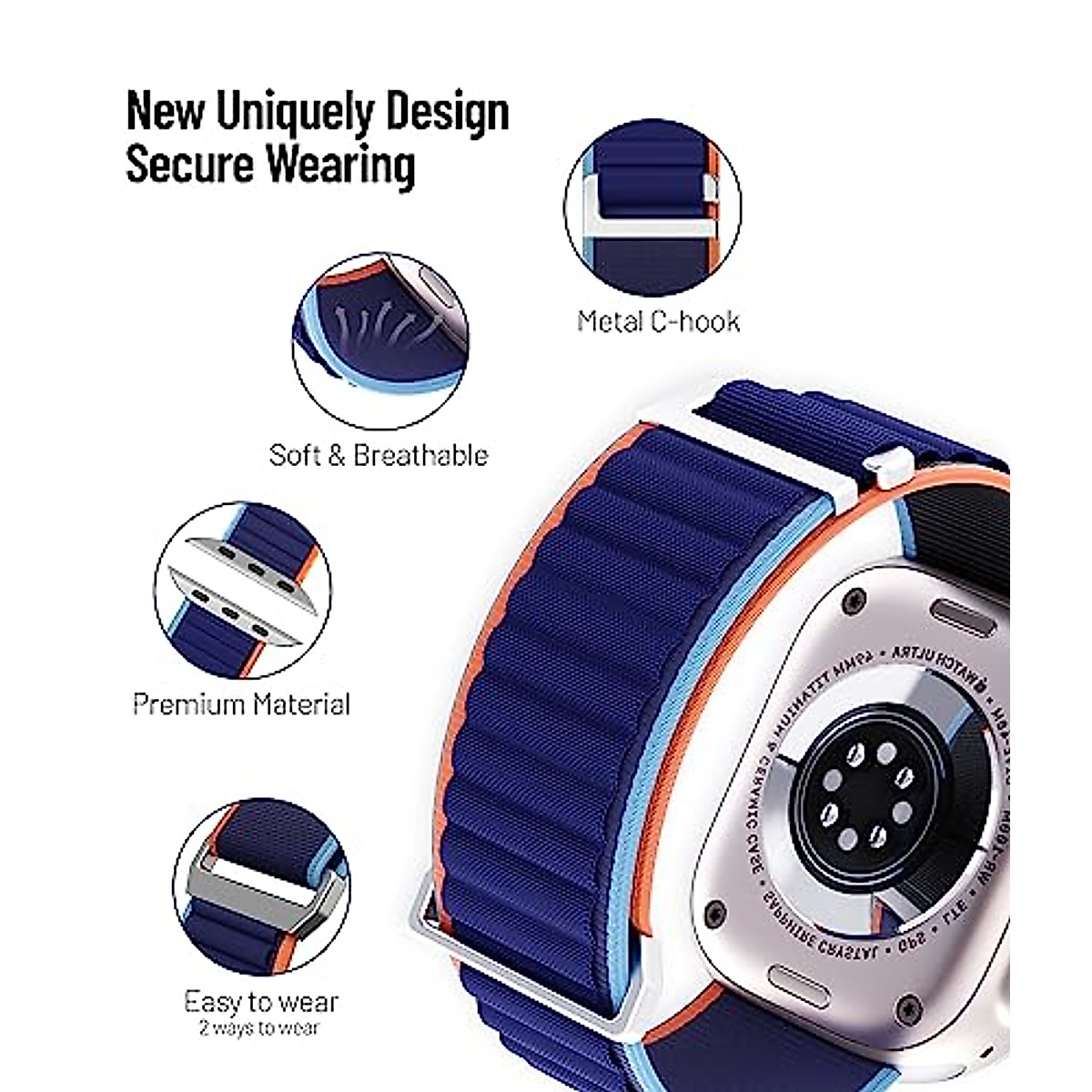 Nhoebwe Upgrade Design Alpine Loop Nylon Band Compatible with Apple Watch Band 49mm 45mm 44mm 42mm 41mm 40mm 38mm Men Women, Detachable Adjustable with Metal C-Hook Strap for iWatch Series