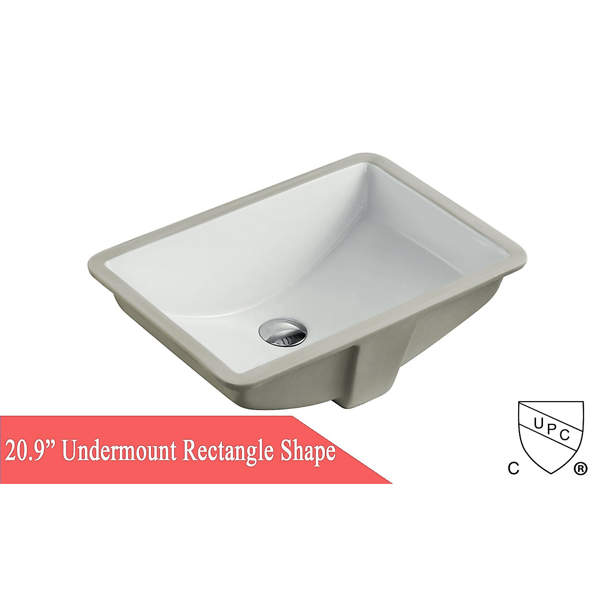 KINGSMAN 20.9 Inch Durable Rectrangle Undermount Vitreous Ceramic Lavatory Vanity Bathroom Sink - Pure White (20.9 Inch)