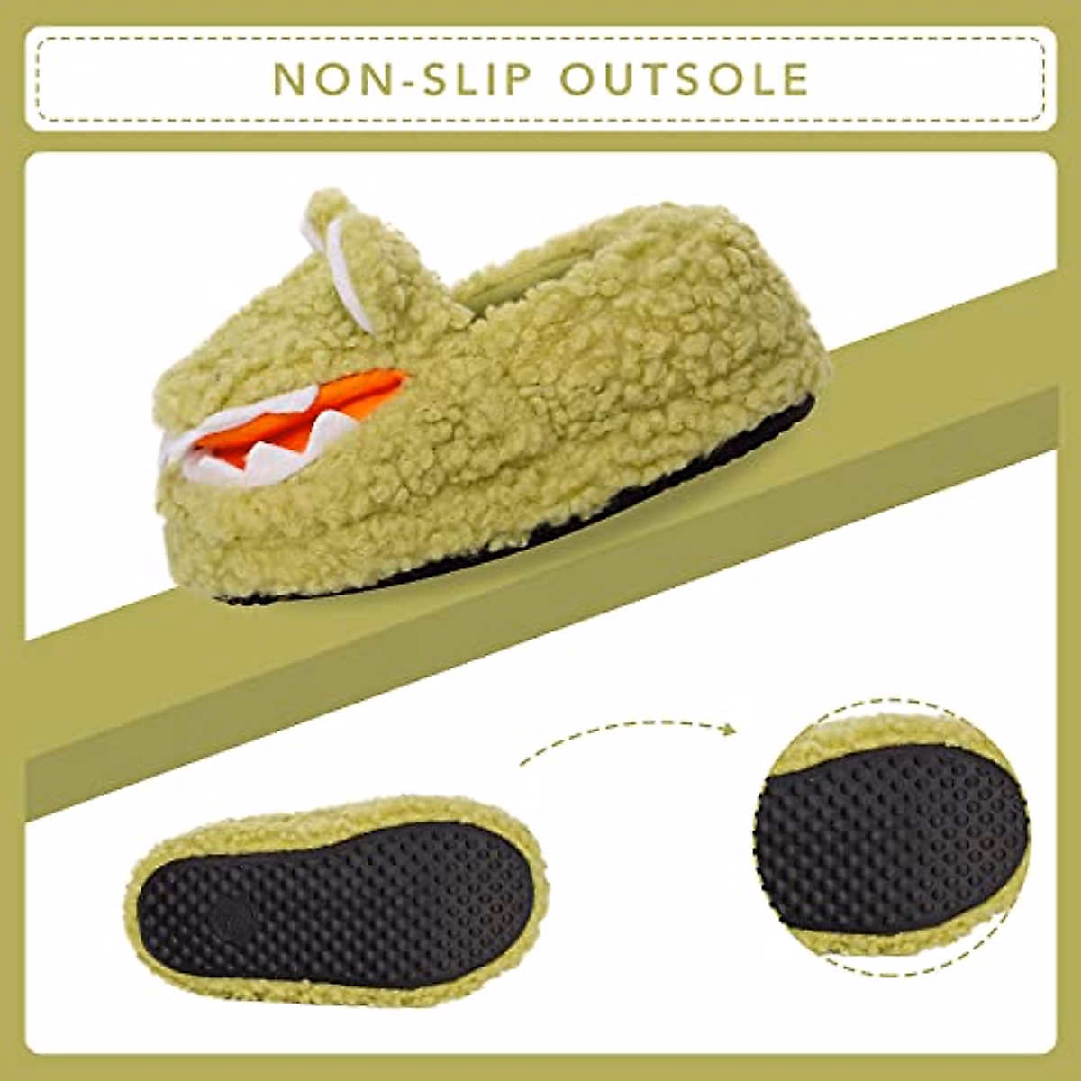 FUNCOO PLUS Green Crocodile Toddlers Fuzzy Slippers Kids Warm House Slippers Cute Animal Fluffy Slip On Home Shoes for Boys