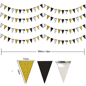 Decor365 Gold Black Silver Vingage Triangle Flag Banner for Graduation Party Decorations Hanging Flag Decoration for Wedding/Birthday/Anniversary/Xmas Dance Prom Party Decor