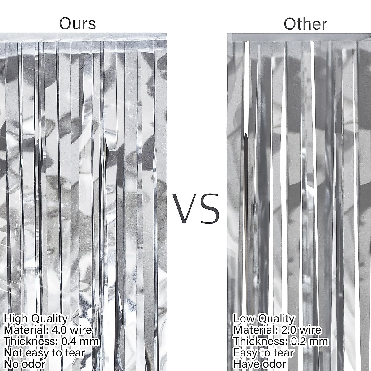 Silver Foil Fringe Backdrop Curtains, 2 Pack of 3.28 ft x 8.28 ft Metallic Tinsel Foil Fringe Streamer Photo Booth Props Backdrop for New Year Christmas Birthday Wedding Party Decorations