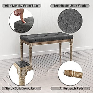 Yusong Upholstered Bench,Bedroom Bench for End of Bed,Piano Bench Dining Bench Entryway Shoe Bench with Button Tufted Padded Seat for Living Room, Vanity Bench Foot-Stool with Carved Wood Legs,Grey