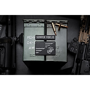 United States Marine Corps Patch Set - United States Flag Marines Patch - Semper Fidelis PVC Morale Patch – Hook Backed by NEO Tactical (Black & Grey)