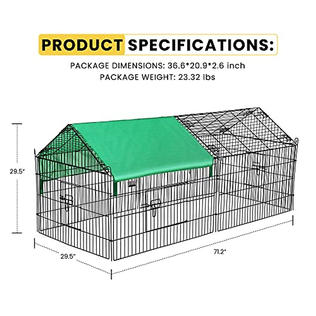 DEStar 71” x 30” Foldable Outdoor Backyard Metal Coop Chicken Cage Enclosure Duck Rabbit Cat Crate Playpen Exercise Pen with Weather Proof Cover