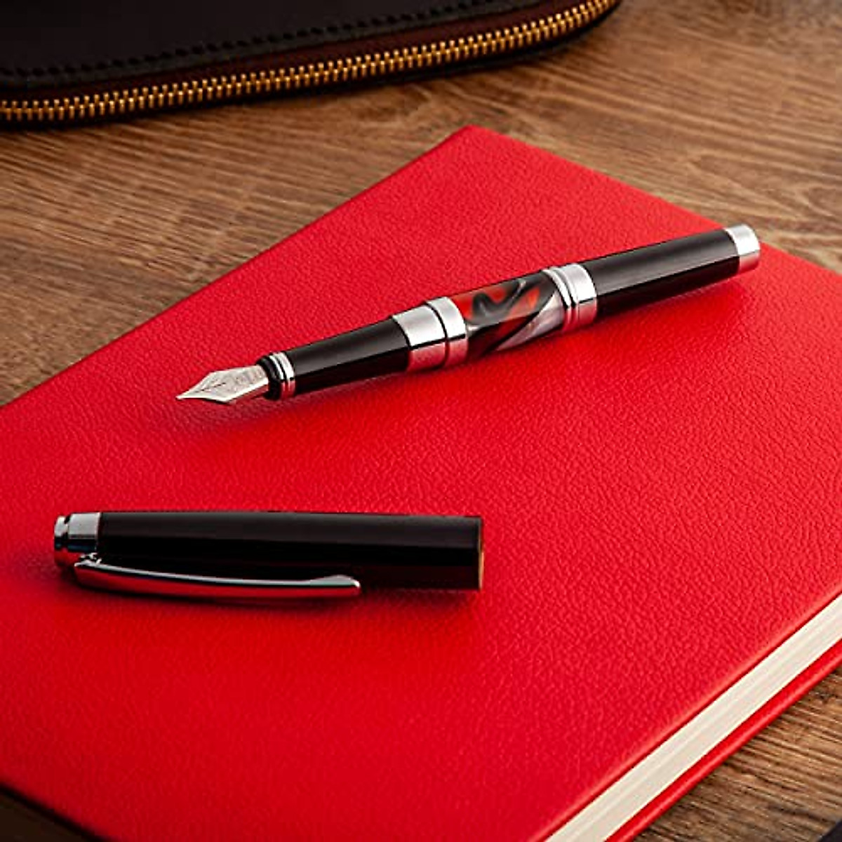 ZenZoi Black Fountain Pen Fine Nib - Beautiful Luxury Pen For Men Or Women With German Schmidt Nib, Converter, 2 Ink Refills (Blue & Black) & Pen Gift Box. Nice, Executive Pens For Smooth Writing