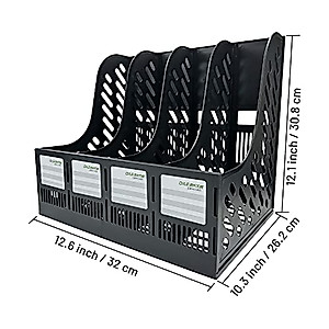Ysenchan Magazine File Holder, Plastic File Folder Holder for Desk, 4 Compartments Desk Organizer for Office Storage, Vertical Binder Organizer, Black