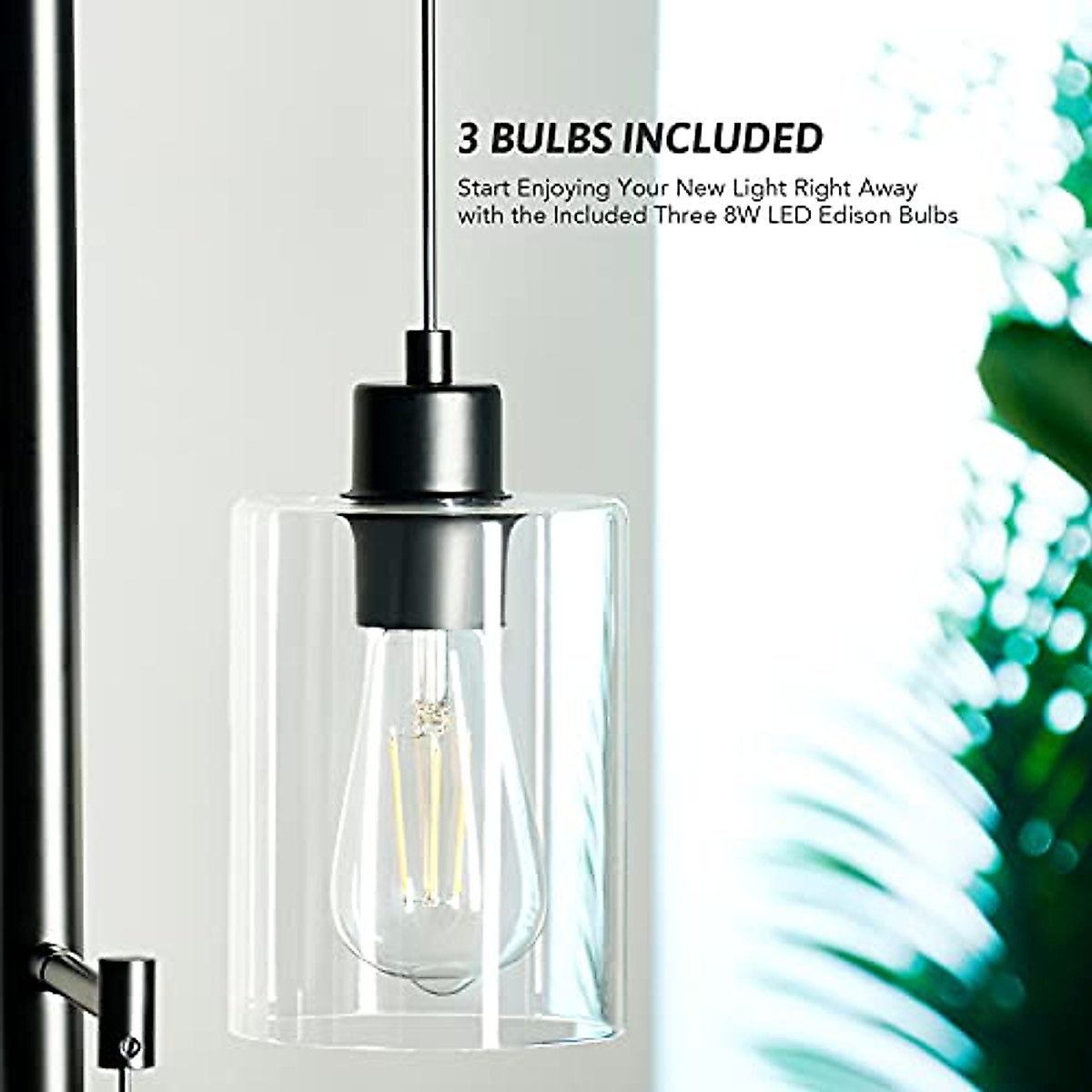 VONLUCE Black Floor Lamp Modern with 3 Lights, Farmhouse Floor Lamp for Living Room in Rustic Style, Rustic Standing Lamp for Bedroom Office w/Glass Lamp Shades