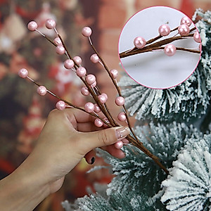 Trimgrace 12 Pack Pink Christmas Ornament Artificial Berry Stems 14" Fake Holly Berry Picks for Christmas Tree Vase DIY Wreath Crafts Home Decor