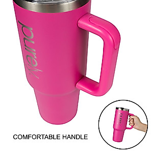 PURELY 40 oz Ceramic Lined Insulated Tumbler with Handle, Leak Resistant 2-way Lid and Straw, Ceramic Lined Travel Mug (Pink, 40oz)