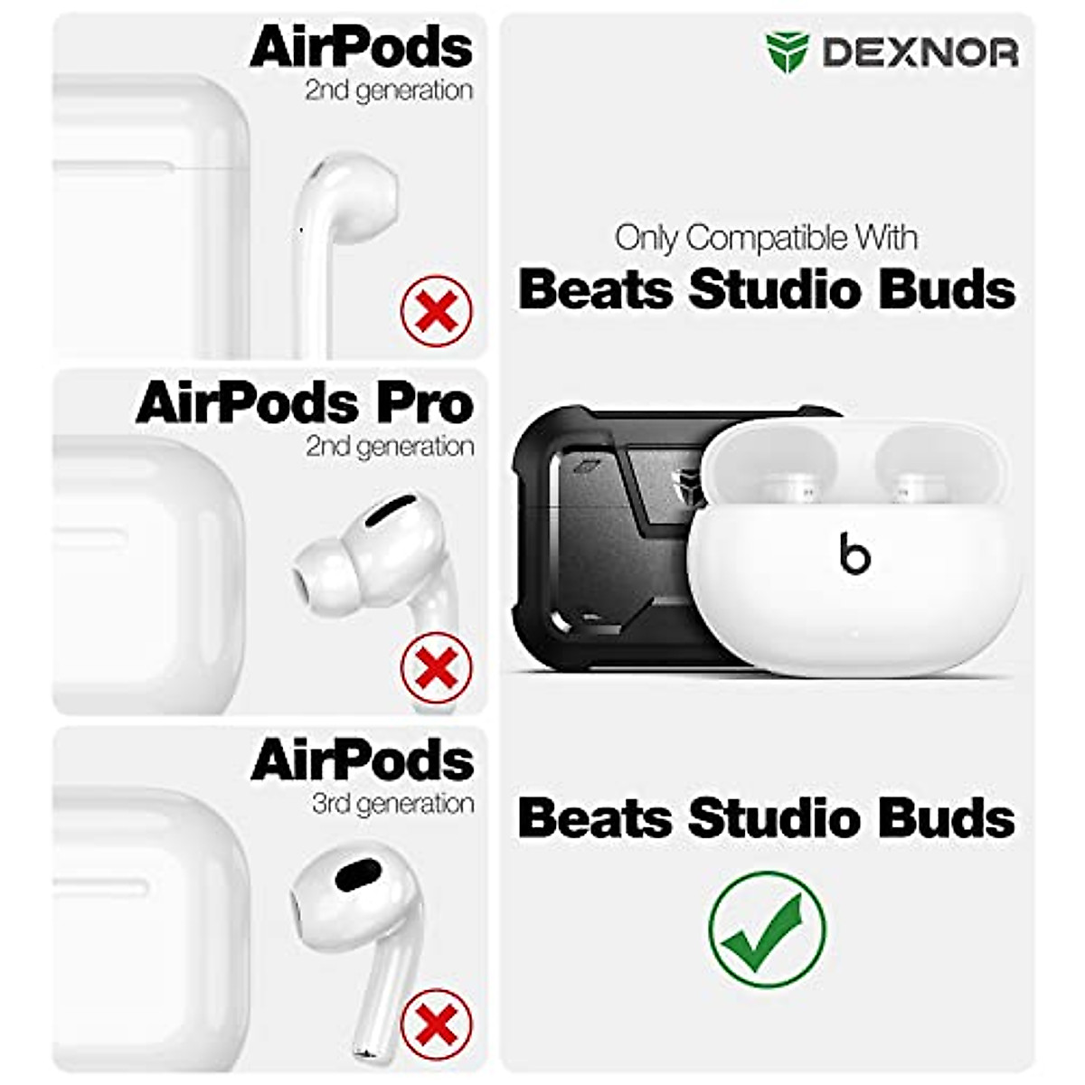 Dexnor Case for Beats Studio Buds 2021/Buds + 2023, Shockproof Protective Cover with Keychain[LED Visible] [Supports Wireless Charging] Full Body Skin for for Beats Studio Buds Women Men-Black