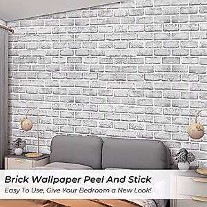 Coavas Peel and Stick Wallpaper Brick 17.7x118.1 Inches White Gray Removable Wallpaper Peel and Stick Self Adhesive Faux Brick for Bedroom Backsplash Laundry Room Accent Walls