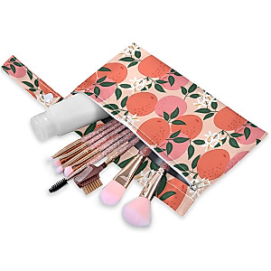 Wet Dry Bags for Diaper Bag Fruit Orange Flower Pattern Cloth Diaper Hanging Wet Bags Waterproof Washable Organizer Pouch with Pocket for Travel Camping Beach
