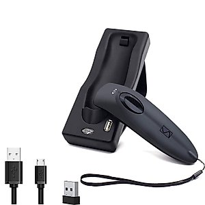 Bluetooth Wireless Handheld Barcode Scanner with Base 2.4G Wireless+USB Wired 1D 2D Barcode Scanner QR PDF417 Data Matrix UPC Rechargeable Bar Code Scanner for Laptops/PC/Android/Apple iOS