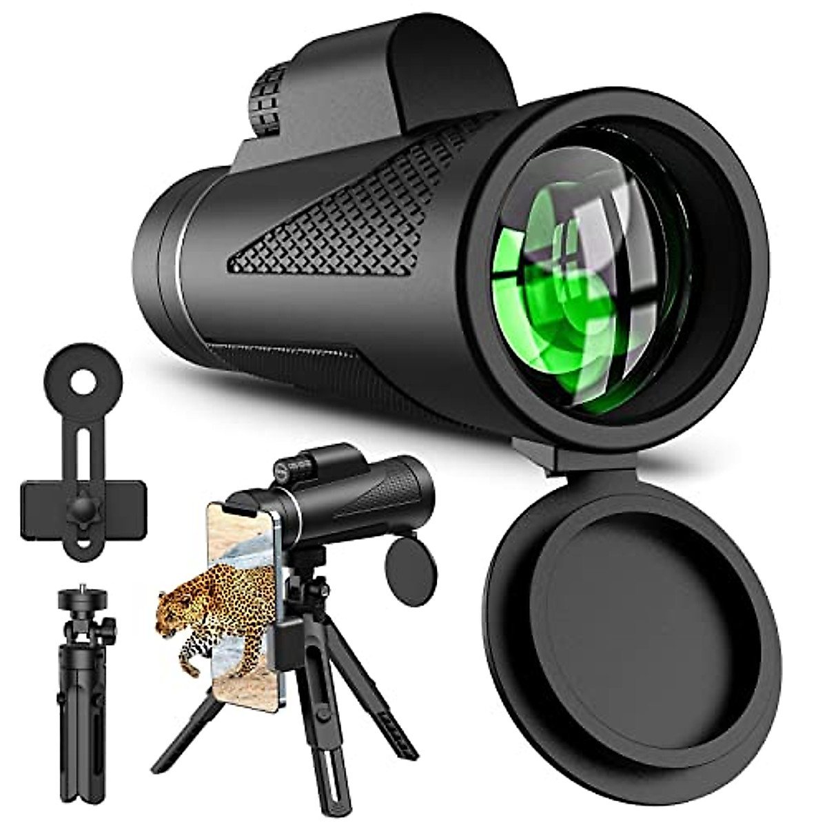 Monocular Telescope - 80x100 Small Monoculars for Adults High Powered, Night Vision Compact Monocular for Smartphone Adapter, Handheld Telescope with Tripod for Bird Watching Hunting Camping Travel