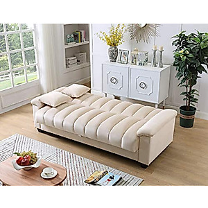 Legend Vansen 82.7'' Velvet Loveseat with Storage Convertible Sofa Bed Sleeper for Living Room and Bedroom Sofabed, Beige