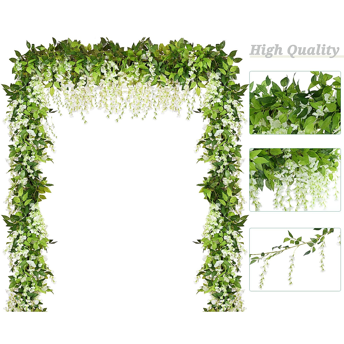 10 Packs Wisteria Artificial Flowers Garland,Total 63ft White Artificial Wisteria Vine Silk Hanging Flower Greenery for Home Garden Outdoor Ceremony Arch Floral Decor Decoration(White)