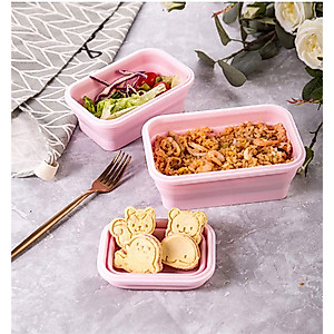 Camping Silicone Food Storage Container, Collapsible Vegetable Fruit Container Storage Cabinet Silicone Food Storage Lunch Box 3 Set Microwave Safe Container (Pink)