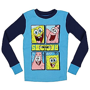Spongebob Squarepants Boys 2 Piece Pajama Set with Slippers, Size 8 Navy