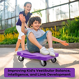 Kids Sitting Scooter Board with Universal Wheels Safety Plastic Scooter for Kids Ages 6-12 Manual Sport Scooters with Handles for Gym Class(Pueple)