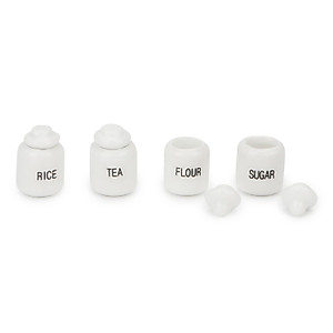 1:12 Scale Kitchen Food Accessories Miniature Sugar Shaker Candy Food Model Pretend Play 4 Jars Set Dollhouse Ornament Mini Scene Accessories Restaurant Candy Simulation (Porcelain)