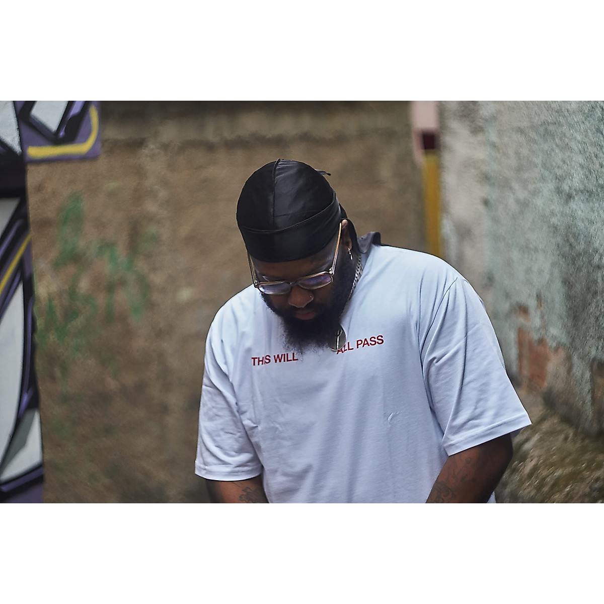 ForceWave 2 Pieces Silky Durag Pack for Men Women Waves, Premium Satin Deluxe Du-rag (Black Black)