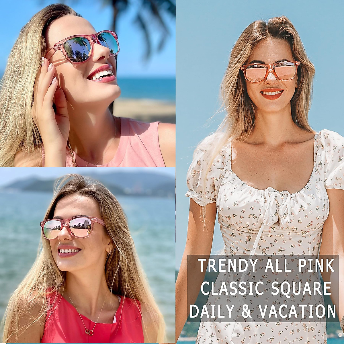 Joopin Square All Pink Sunglasses Retro Designer Oversized Sun Glasses Polarized UV Protection Fashion Shades for Women Men Shady Rays Sunnies