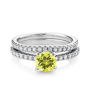 Gem Stone King 925 Sterling Silver Canary Mystic Topaz and White Moissanite Wedding Engagement Band Bridal Set Ring For Women (1.49 Cttw, Gemstone, Available In Size 5, 6, 7, 8, 9)