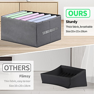 Suzurana 6 Pack Jeans Organizer for Closet, Foldable Wardrobe Clothes Organizer with Handle, Stackable Closet Clothes Drawer Organizer Tshirts with 7 Grids for Leggings, Sweater, Jean, Pants, Grey
