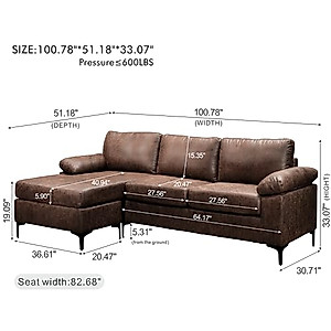 XIZZI Convertible Sectional Sofa Couch L Shaped Sofa 3-Seat Couch with Reversible Chaise for Living Room,L Shaped 97 inches Dark Brown