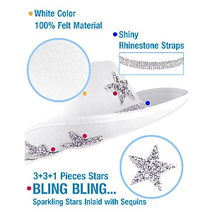 YBHOMINE White Cowgirl Hat with Heart Sunglasses - Cowboy Hat with Glitter Star Fits Women for Bachelorette Themed Party(Glitter Star)