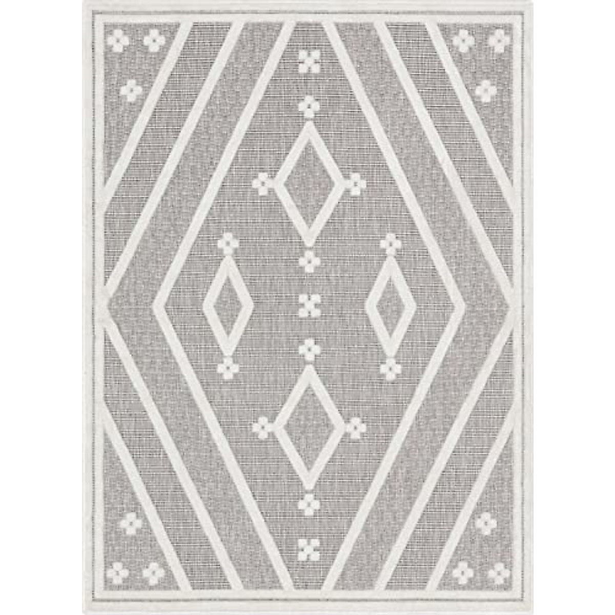 Well Woven Mali Tribal Diamond Pattern Indoor/Outdoor Grey 5'3" x 7'3" High-Low Area Rug