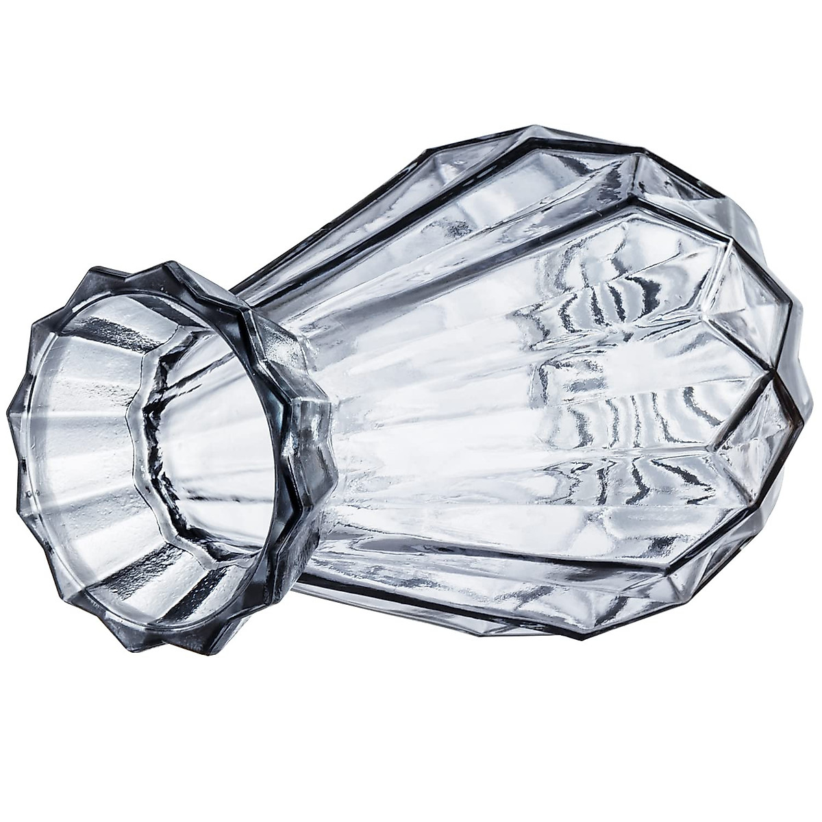 MyGift Small Clear Gray Glass Decorative Vase, 6 Inch Diamond-Faceted Flower Bud Vase, Set of 2