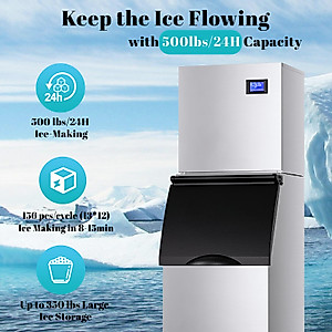 COTLIN Commercial Ice Machine Maker 500Lbs/24H with 350Lbs Storage Bin, 22" Industrial Ice Maker Ice-Ready in 8-15mins, SECOP Compressor, Cube Ice Maker Machine for Bar/Restaurant/Cafe