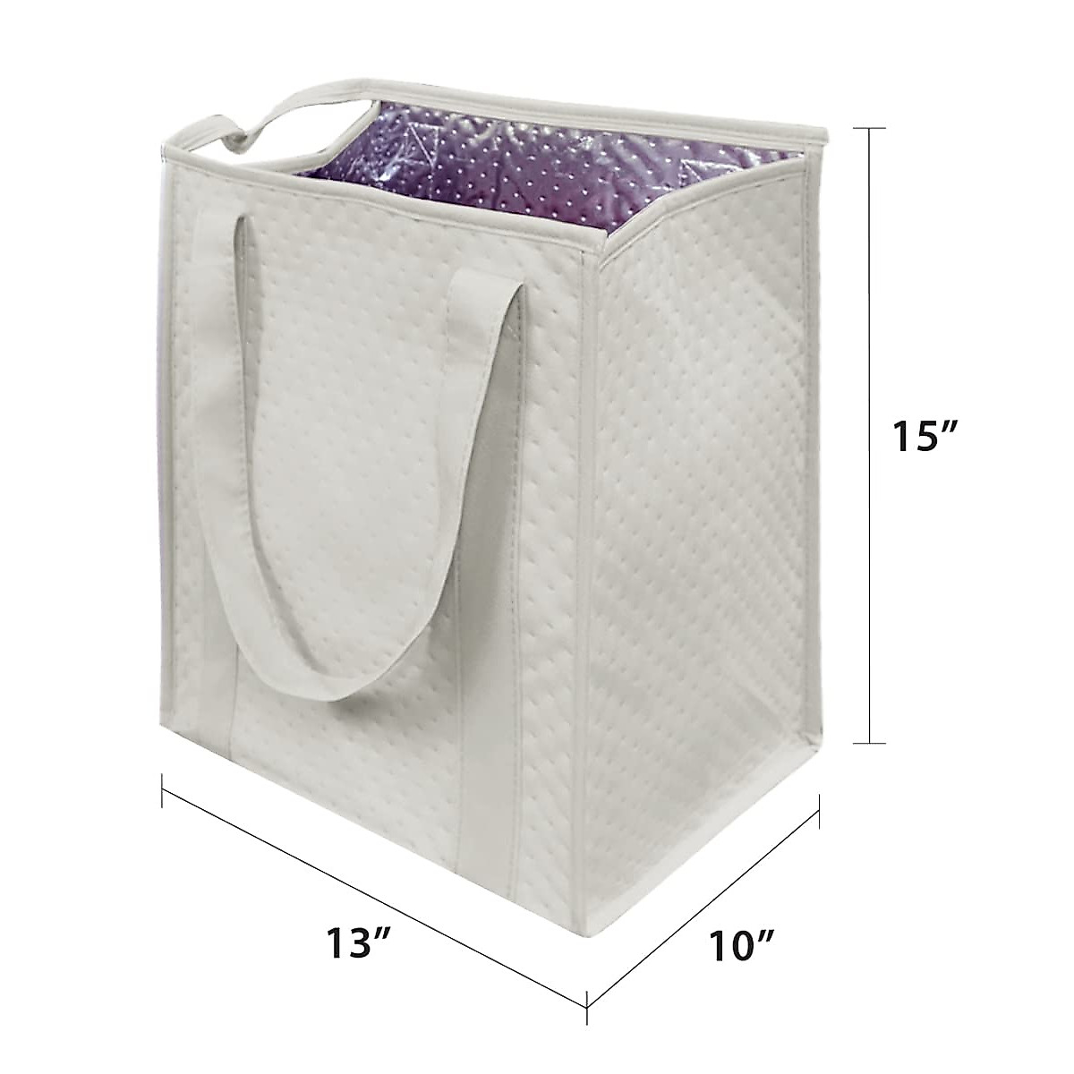 Gift Expressions Insulated Reusable Grocery Food Bag w/Bottom board, Large,Zippered Top, Recycled Materal … (6CT, Grey)