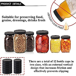 Tixill 12 Pack Plastic Mason Jar Lids 6 Regular Mouth & 6 Wide Mouth Bottle Storage Caps Sealing Cap for Canning Jars (Black)