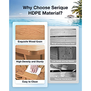 Serique Folding Adirondack Chair, Patio Chair Wood Texture, Outdoor Chair Weather Resistant, Lawn Chair with Cup Holder, Fire Pit Chair for Deck, Outdoor, Porch, Backyard, Garden (Teak)