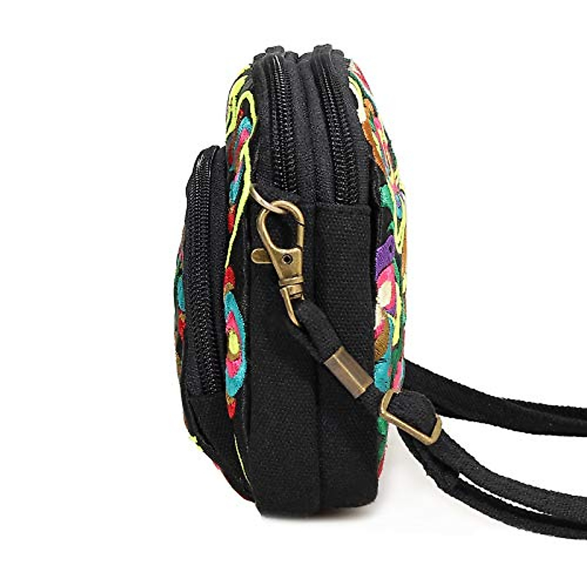 SILKAREA Embroidered 3 zip Small Crossbody Bag Cell Phone Purse Shoulder Wallet Handbags Wristlet Clutch Bag for Women (Yellow)