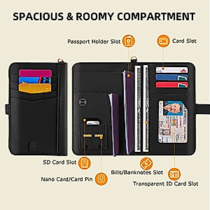 Small Womens Wallet Airtag RFID Blocking Leather – Holds Two Passports for Travel–Compact Bifold Clutch Credit Card Case with ID Window,Wrist Strap - Awesome Anniversary,Birthday Gift Choice - Black